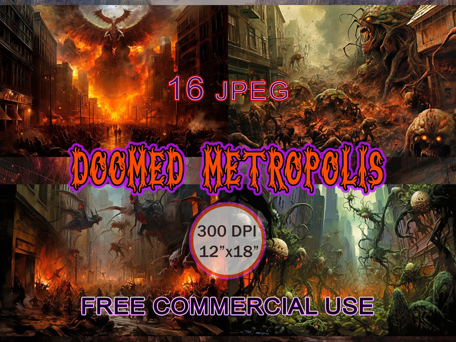 Doomed Metropolis Clipart, Doom Clipart, Digital Demon Art, Post ...