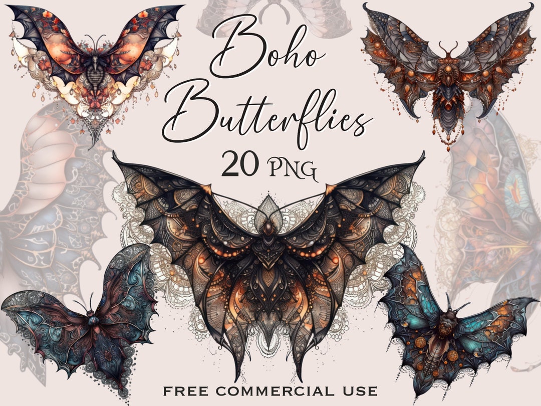 Boho Butterflies Clipart, Butterfly Brooch Png, Dark Victorian ...