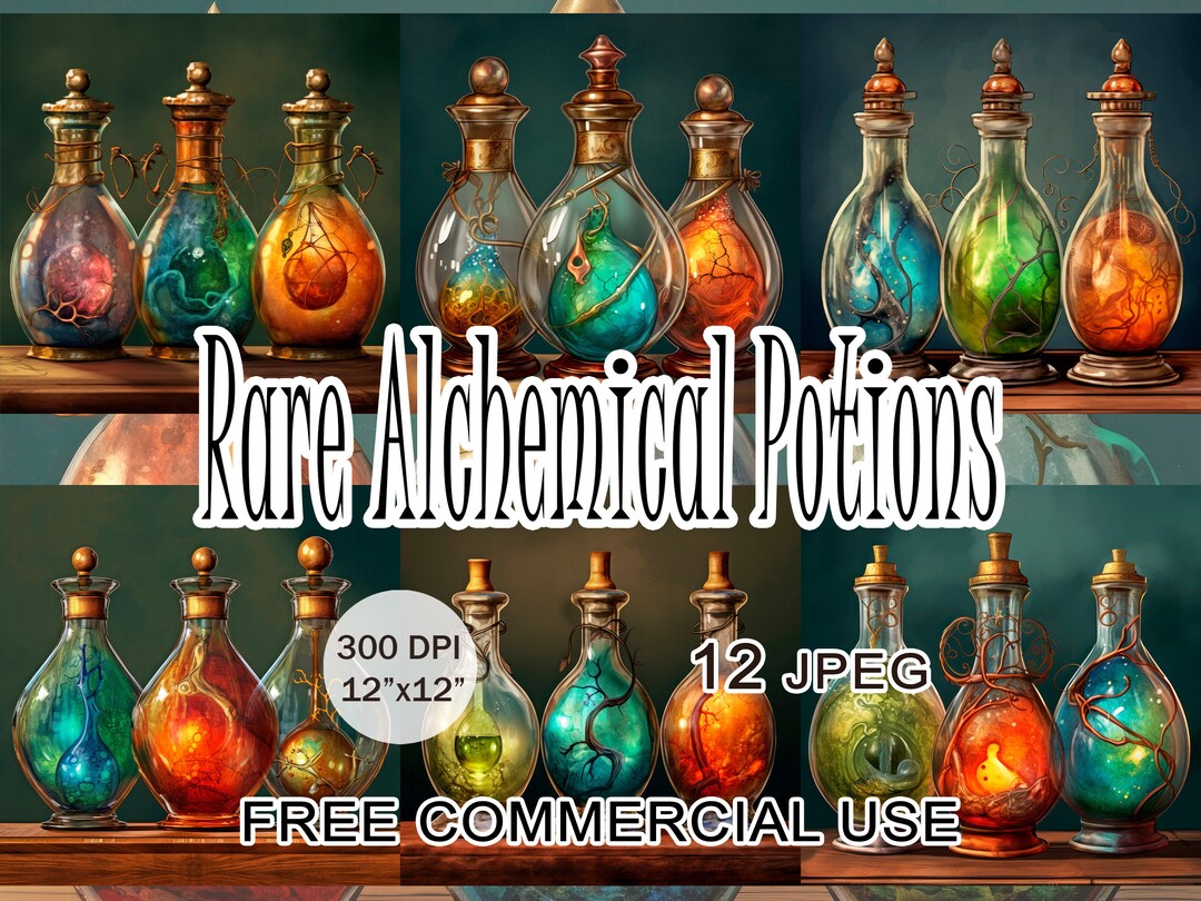 Rare Alchemical Potions Clipart, Witch Potion Bottles Art Bundle, Witch ...