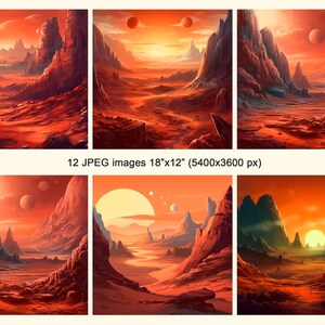 Red Planet Clipart, Fantasy Mars Landscape, Sci-fi Digital Paper With ...
