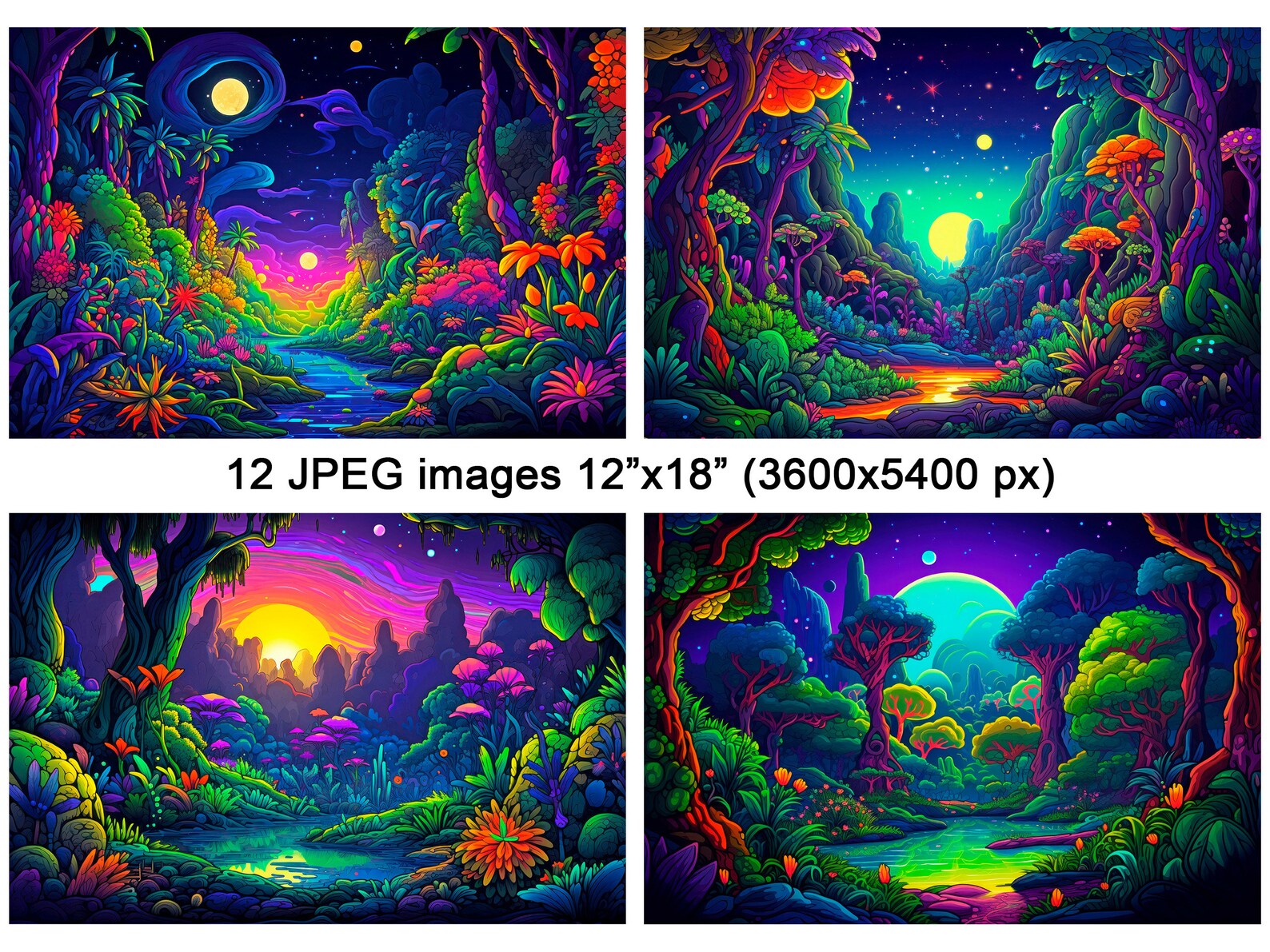 Tropical Adventure Clipart, Digital Trippy Art, Neon Psychedelic ...