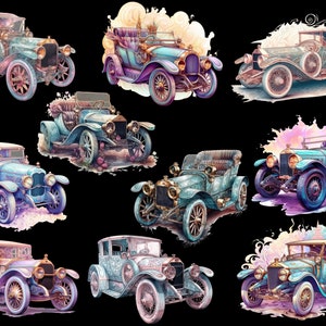 Pastel Art Nouveau Car Clipart, Retro & Classic Cars Png Bundle, Art ...
