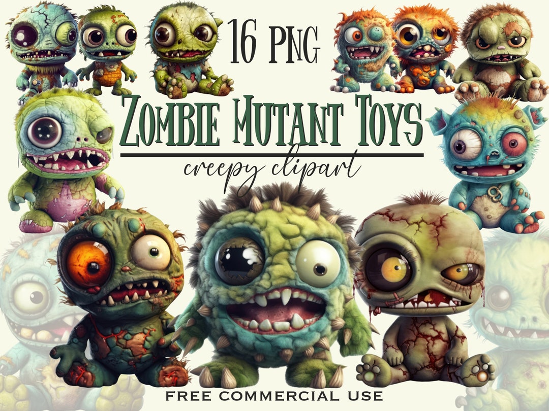 Creepy Cute Zombie Mutant Toy Clipart, Plush Monster Zombies Png Bundle ...