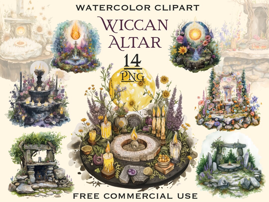 Watercolor Wiccan Altar PNG Bundle, Nature Ritual Art, Spiritual ...