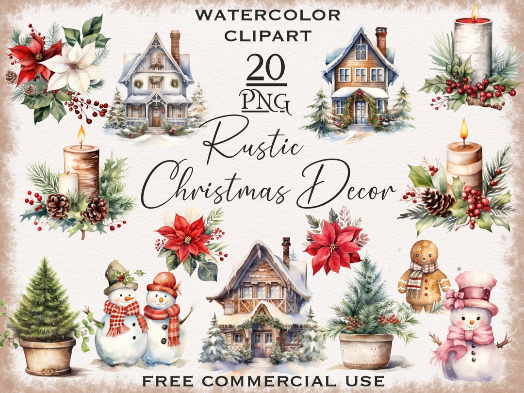 Rustic Christmas Clipart, Watercolor Christmas Png, Christmas Candle ...