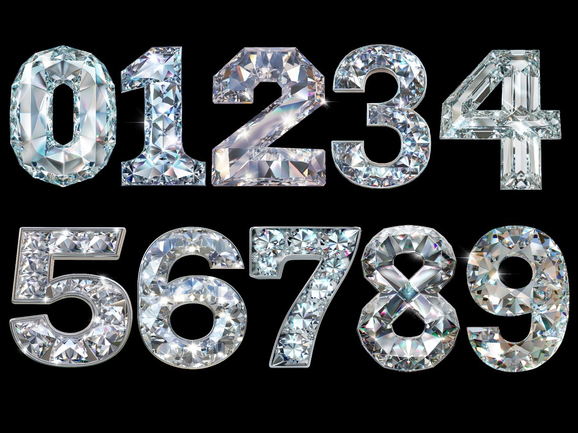 Diamond Numbers PNG Bundle, Crystal Number Figure Clipart, Digital ...