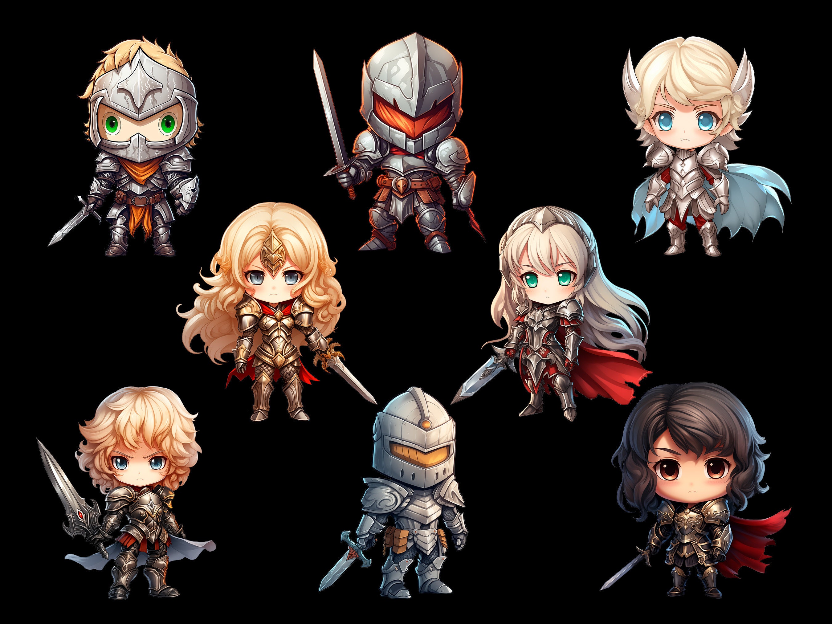 Chibi Knight PNG Bundle, Anime Knights Png, Manga Knight Clipart, Anime ...