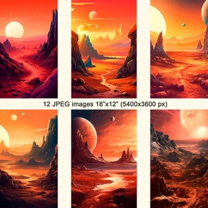 Red Planet Clipart, Fantasy Mars Landscape, Sci-fi Digital Paper With ...