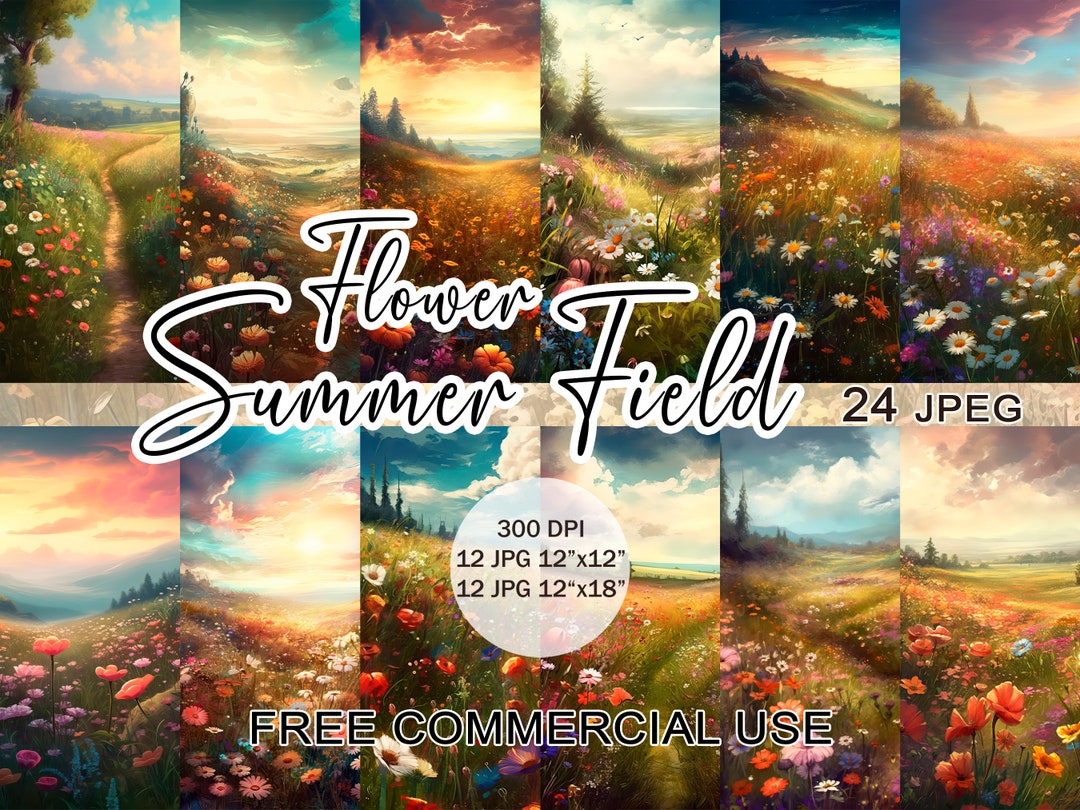 Wild Flower Field Clipart, Wildflower Meadow Summer Clipart, Wildflower ...