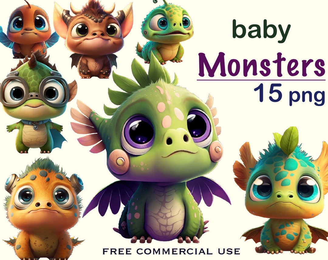 Cute Monster Clipart, Baby Dragon, Fantasy Clipart, Сute Monster, Cute ...