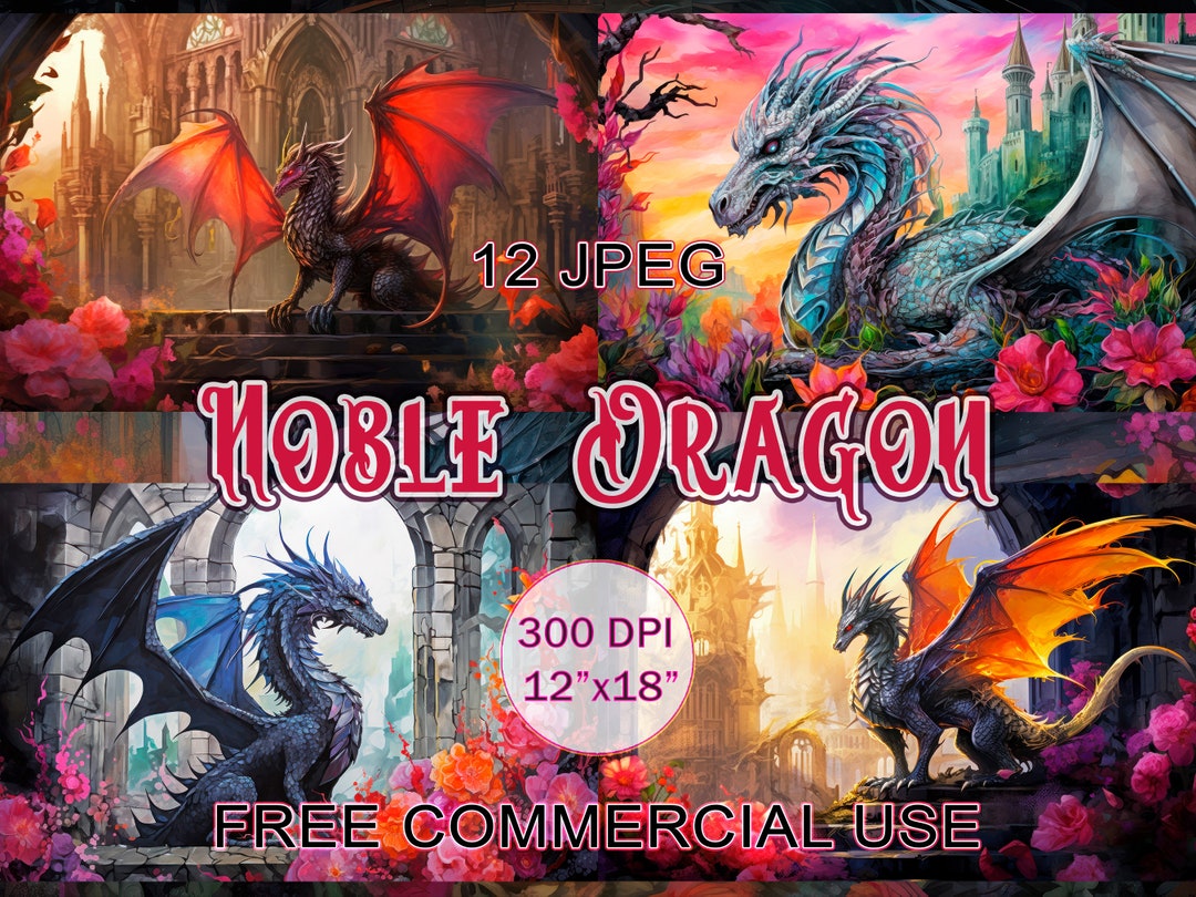 Noble Dragon Clipart, Digital Dragon Art, Fairy Floral Ruins Clipart ...