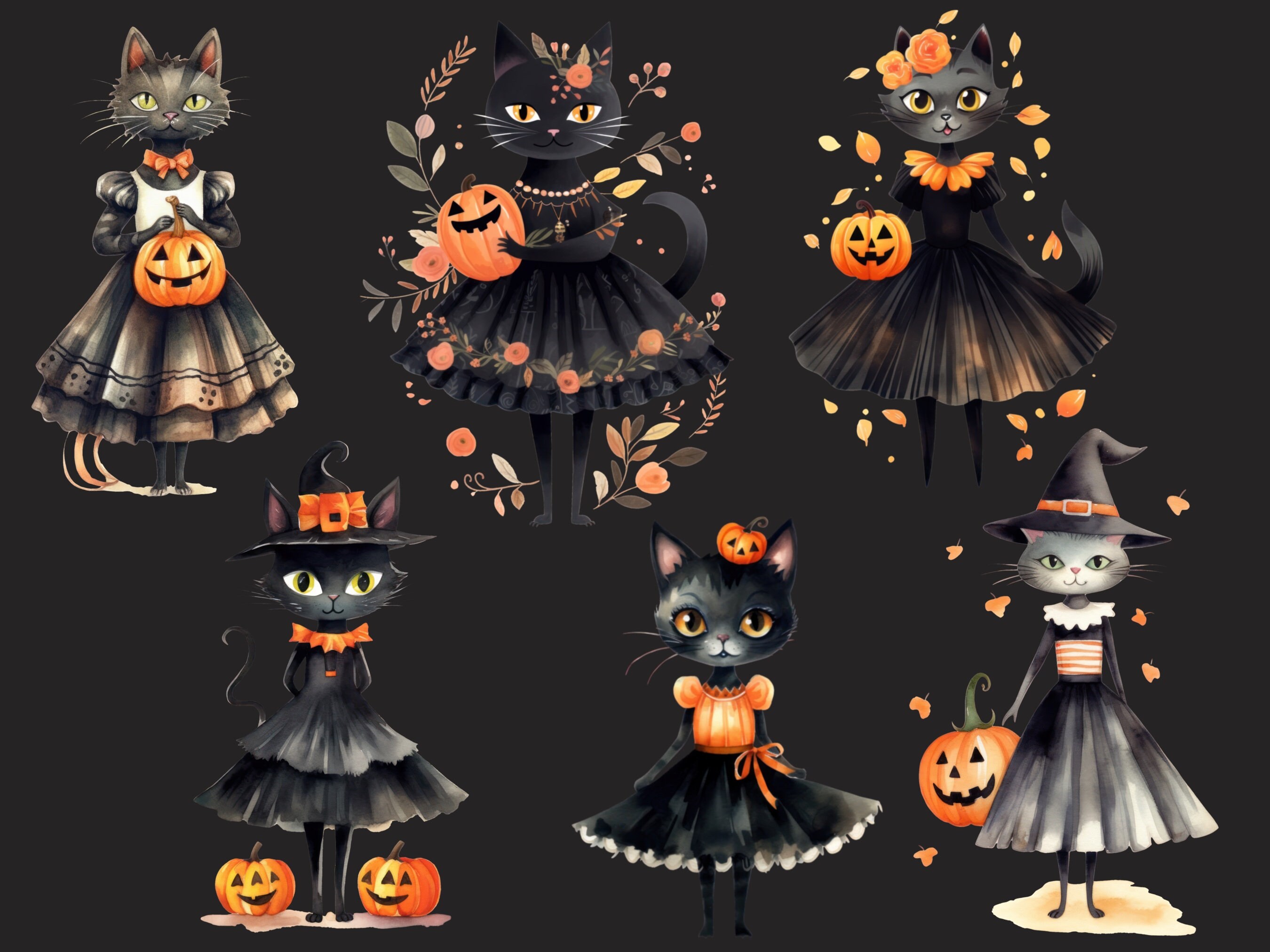 Halloween Kitten Png Bundle, Spooky Cat Lover Clipart, Fall Cats ...