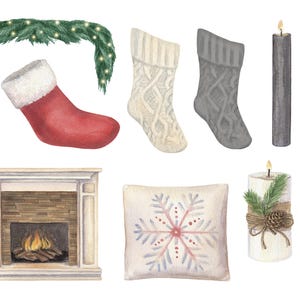 Cozy Christmas Watercolor Clipart Set 1 With Scandinavian Holiday Decor ...