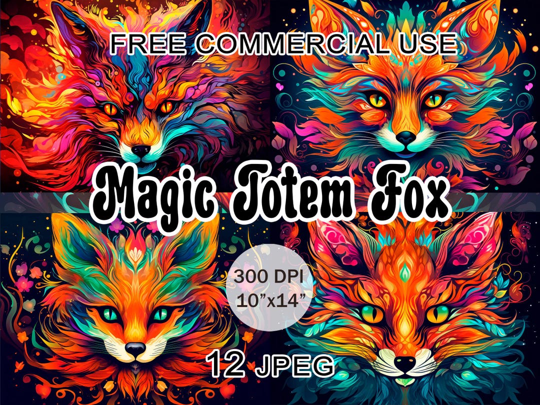 Magic Totem Fox Clipart | Fantasy Woodland Foxes JPEG Background With ...