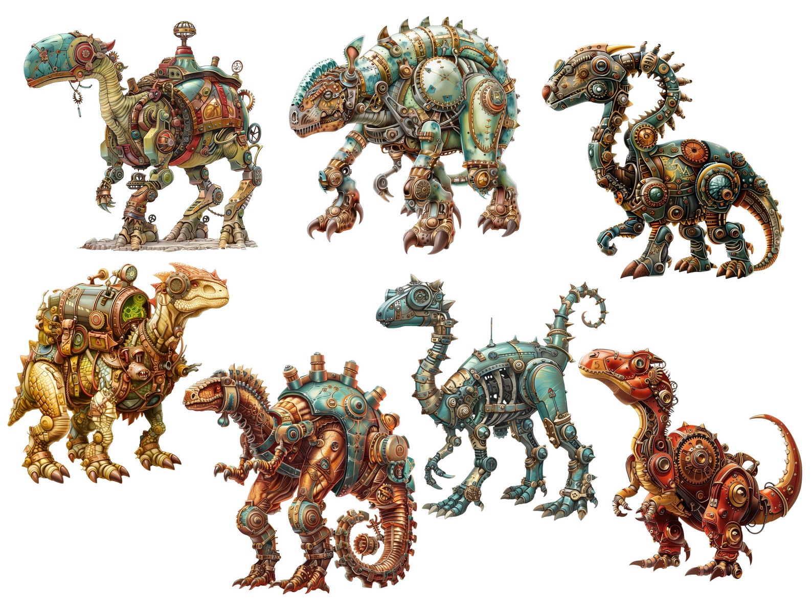 Steampunk Dinosaur PNG Bundle, Mechanical Dinosaur Clipart, Weird ...