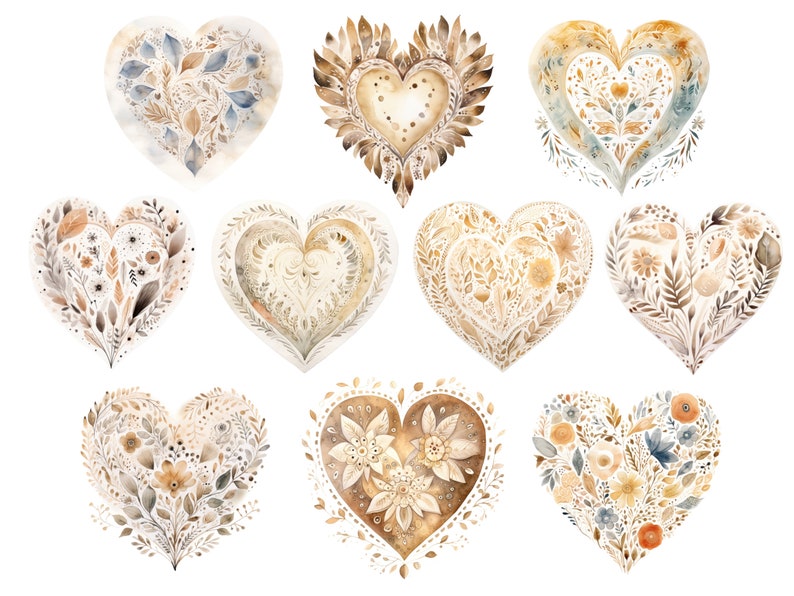 Neutral Boho Hearts Clipart, Valentine Heart Png, Valentines Day Png ...