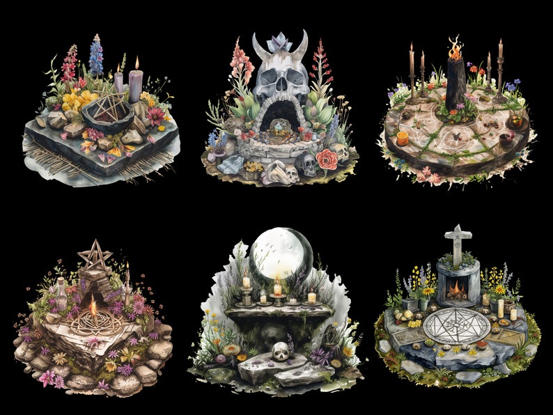 Occult Altar PNG Bundle, Watercolor Pagan Clipart, Darc Occult Art ...