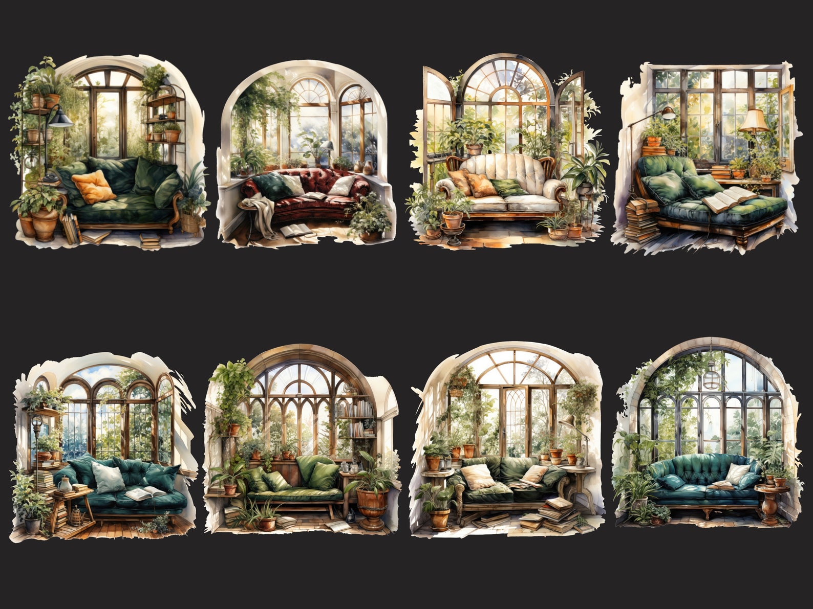 Greenery Reading Nook Png Bundle, Watercolor Book Lover Clipart ...
