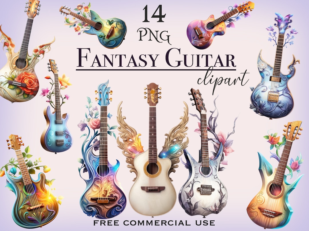 Fantasy Guitar Clipart, Fairy Floral Music Png Bundle, Flower Musical ...