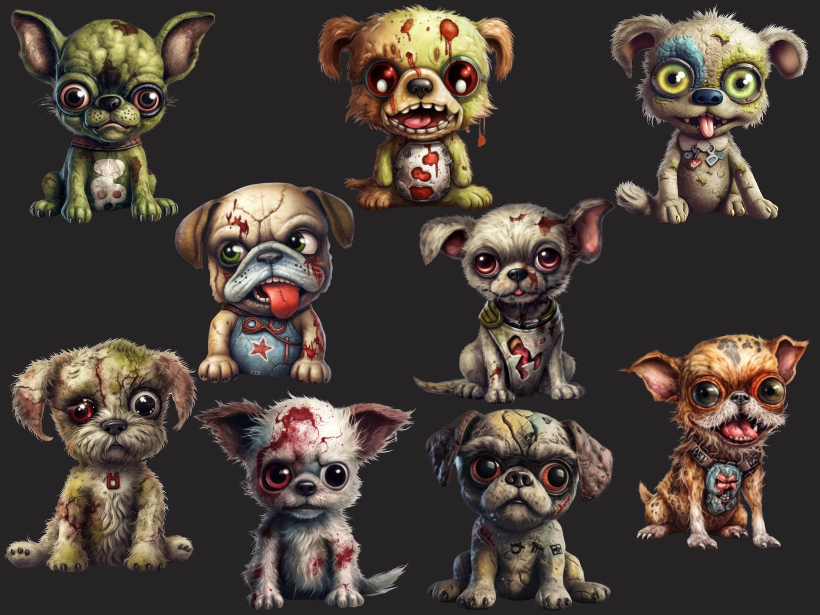 Zombie Dog Toy Clipart, Funny Halloween Plush Zombies Puppy Png Bundle ...