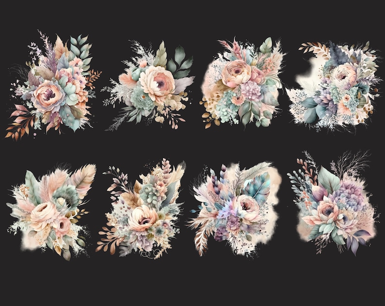 Boho Floral Clipart, Boho Wedding Decor, Fall Wedding Bouquet, Bridal ...