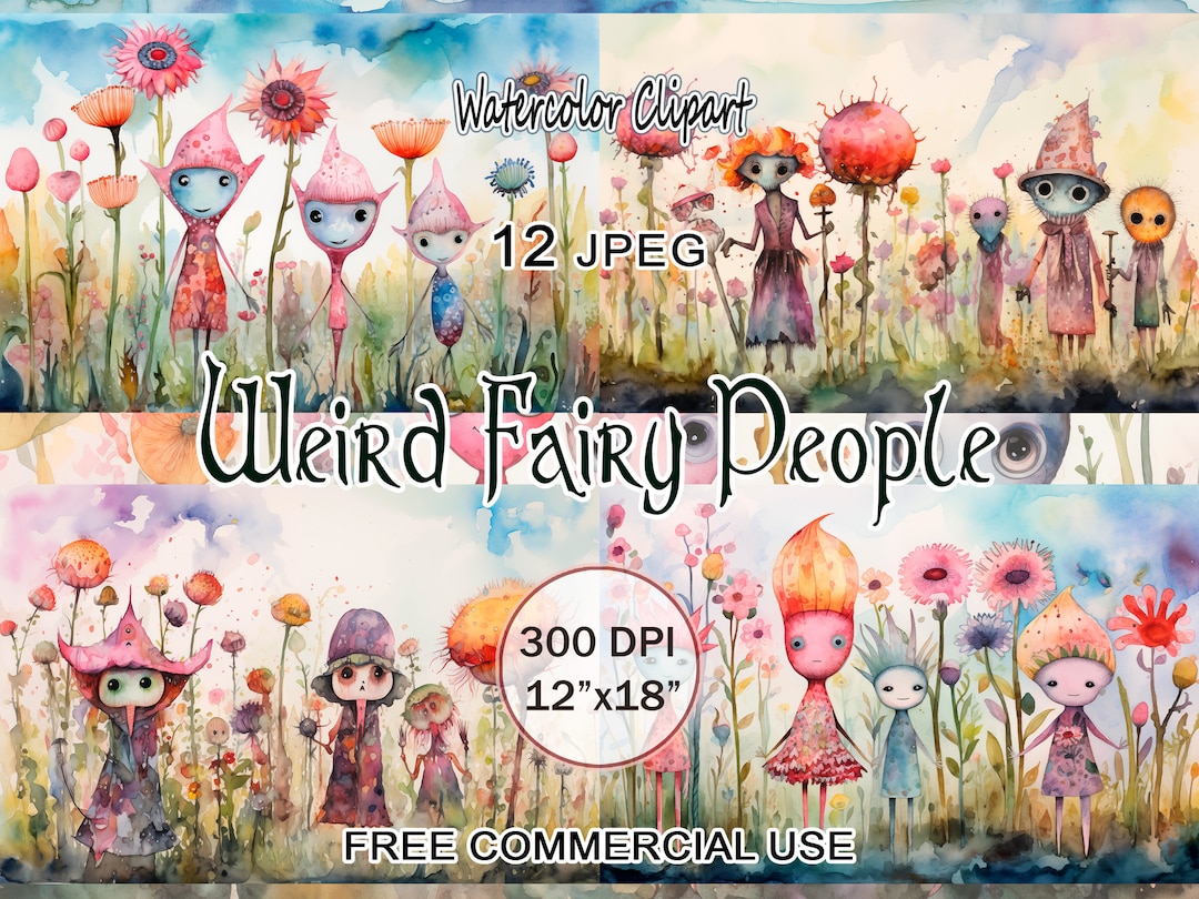 Weird Fairy People Whimsical Art Bundle, Watercolor Fantasy Clipart ...