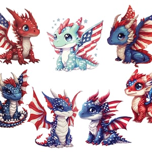 American Dragon PNG Bundle, American Flag Baby Dragon Clipart, Cute ...