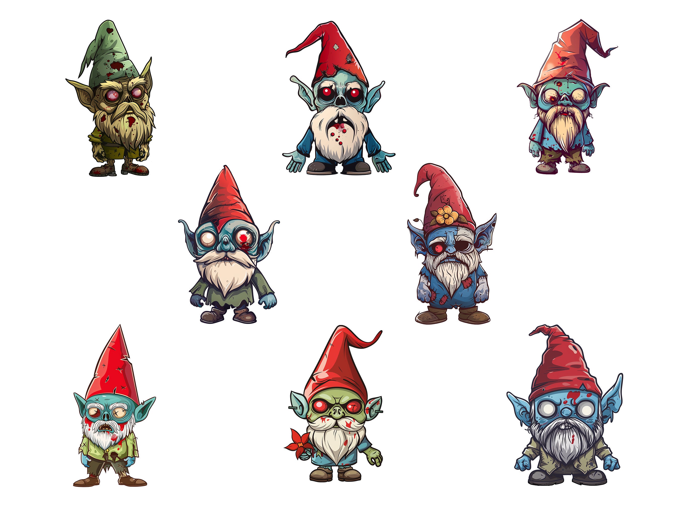 Zombie Gnome PNG Bundle, Funny Horror Png, Creepy Cute Clipart, Zombie ...