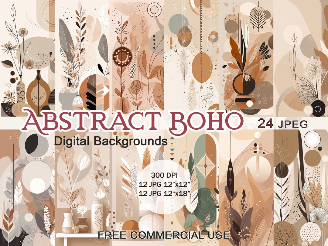 Abstract Boho Jpg, Boho Digital Paper, Boho Modern Clipart, Modern ...