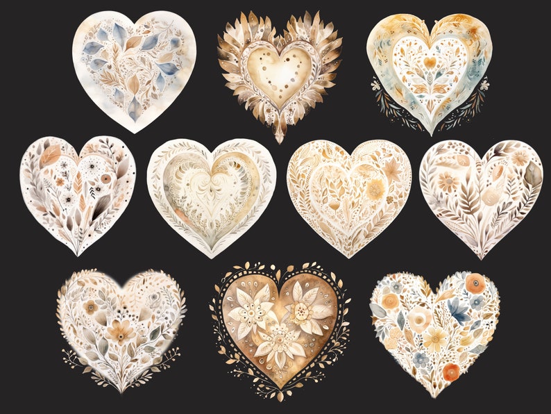 Neutral Boho Hearts Clipart, Valentine Heart Png, Valentines Day Png ...