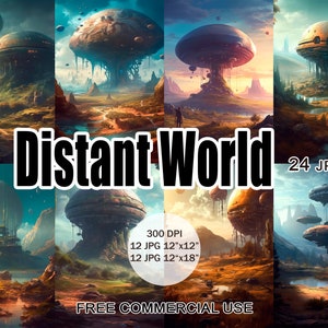 Sci-fi Planet Clipart, Outer Space Fantasy Landscape Images Bundle ...