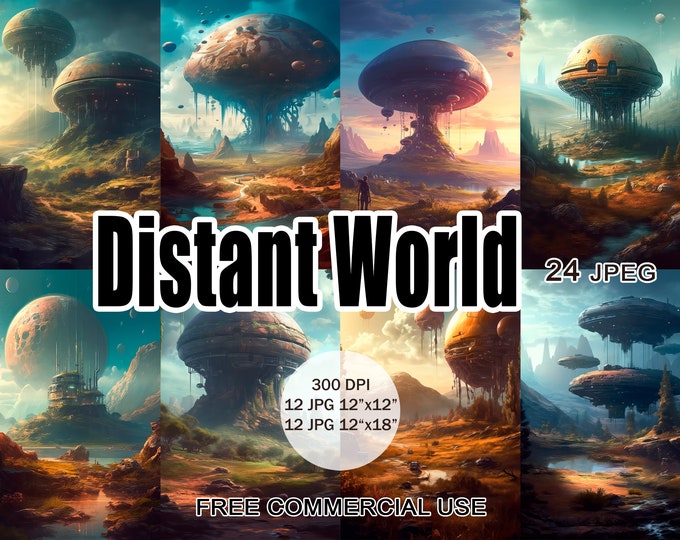 Sci-fi Planet Clipart, Outer Space Fantasy Landscape Images Bundle ...