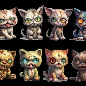 Zombie Cat Toy Clipart, Funny Halloween Plush Zombies Kitten Png Bundle ...
