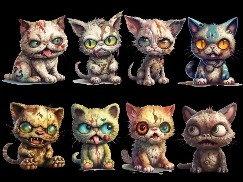 Zombie Cat Toy Clipart, Funny Halloween Plush Zombies Kitten Png Bundle ...