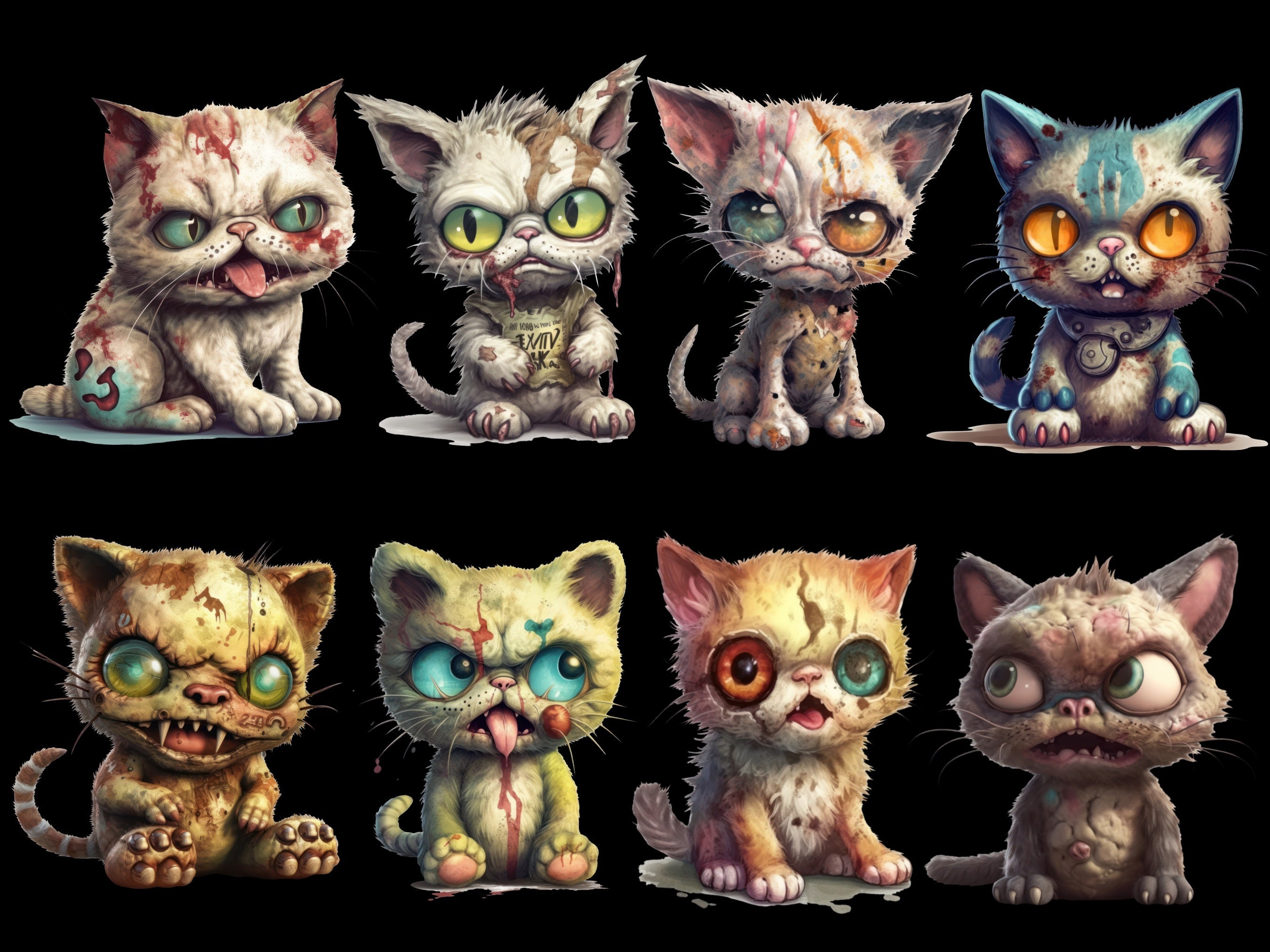 Zombie Cat Toy Clipart, Funny Halloween Plush Zombies Kitten Png Bundle ...