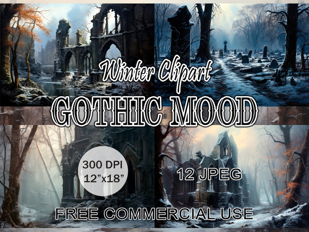 Gothic Mood Clipart, Winter Snow Forest Landscape Images, Gothic ...