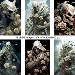 White Rose Lich Clipart, Gothic Flowers Horror Clipart, Gloral Undead ...