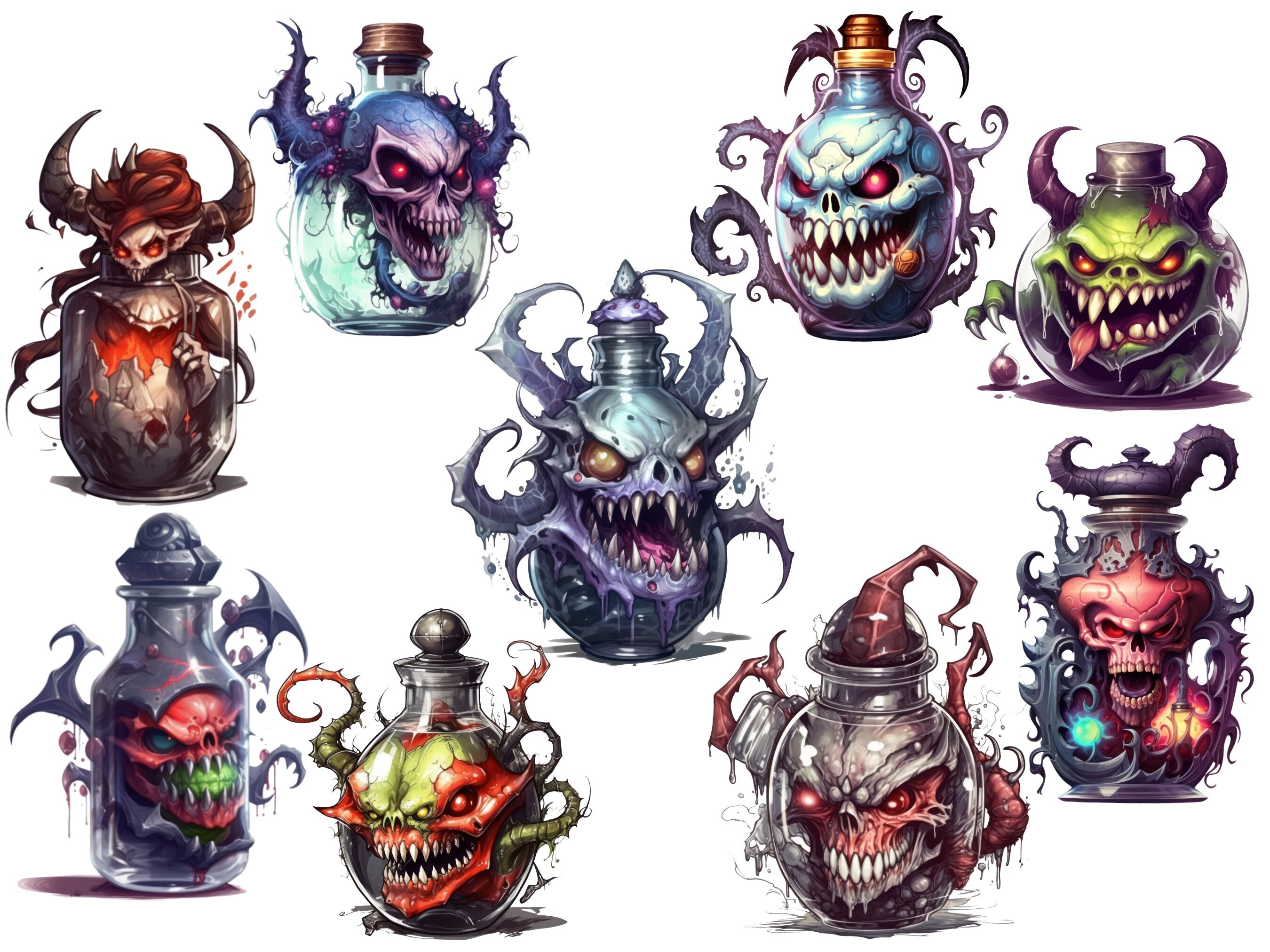 Demon Potion Clipart, Halloween Witch Bottles Digital Art, Witchcraft ...