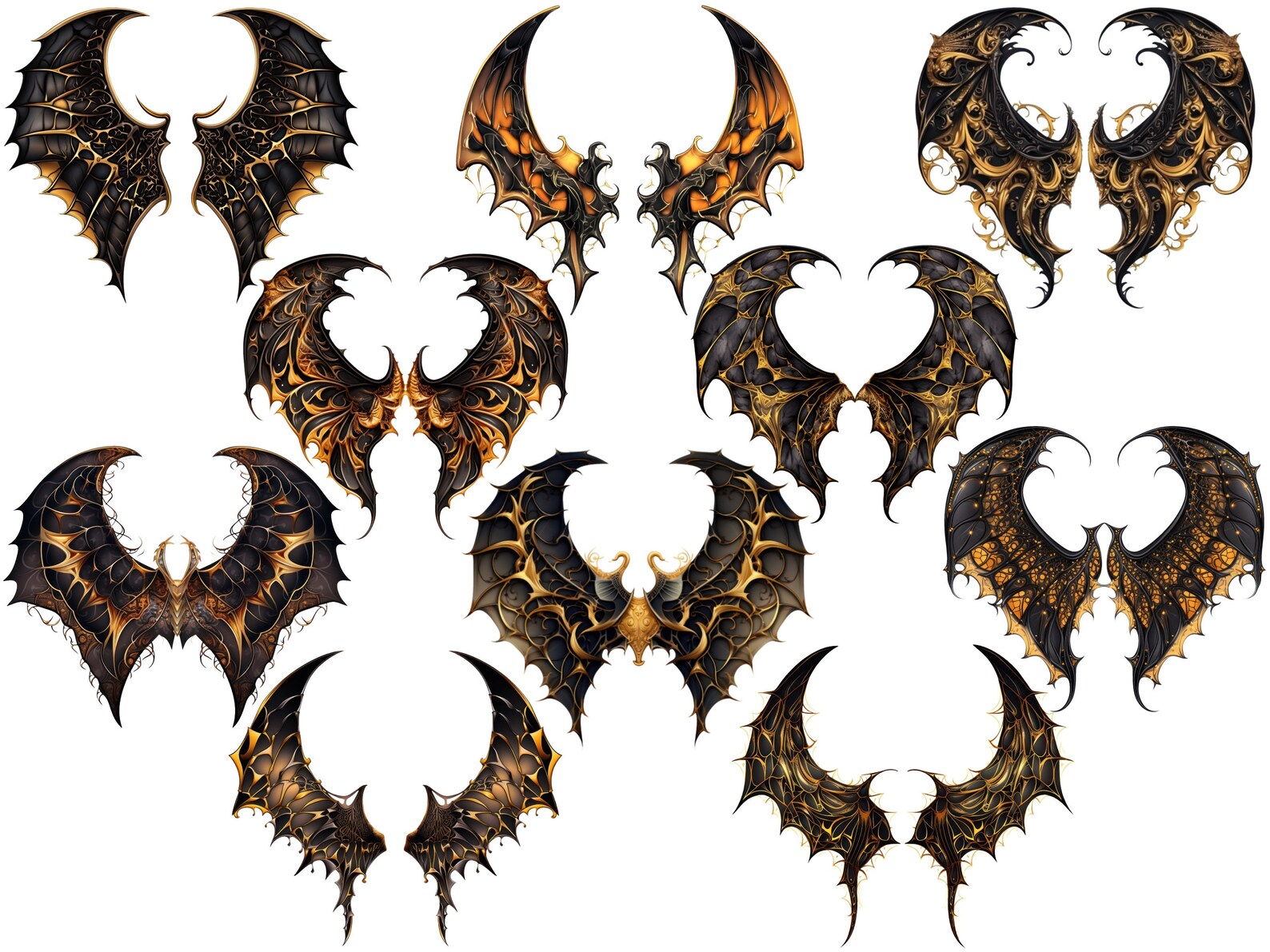 Black and Gold Bat Wings Clipart Victorian Gothic Aesthetic - Etsy