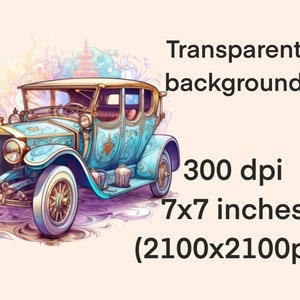 Pastel Art Nouveau Car Clipart, Retro & Classic Cars Png Bundle, Art ...