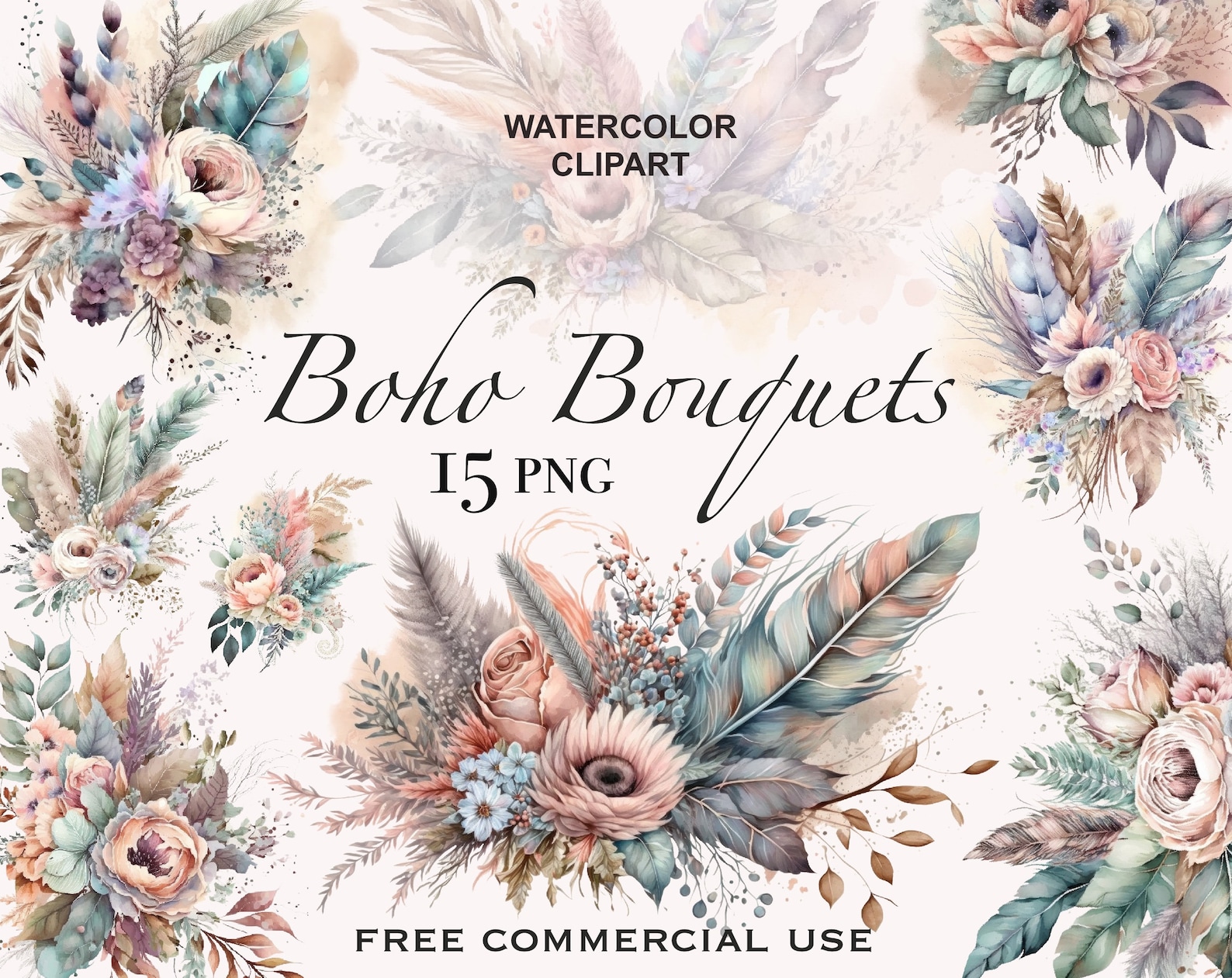 Boho Floral Clipart, Boho Wedding Decor, Fall Wedding Bouquet, Bridal ...
