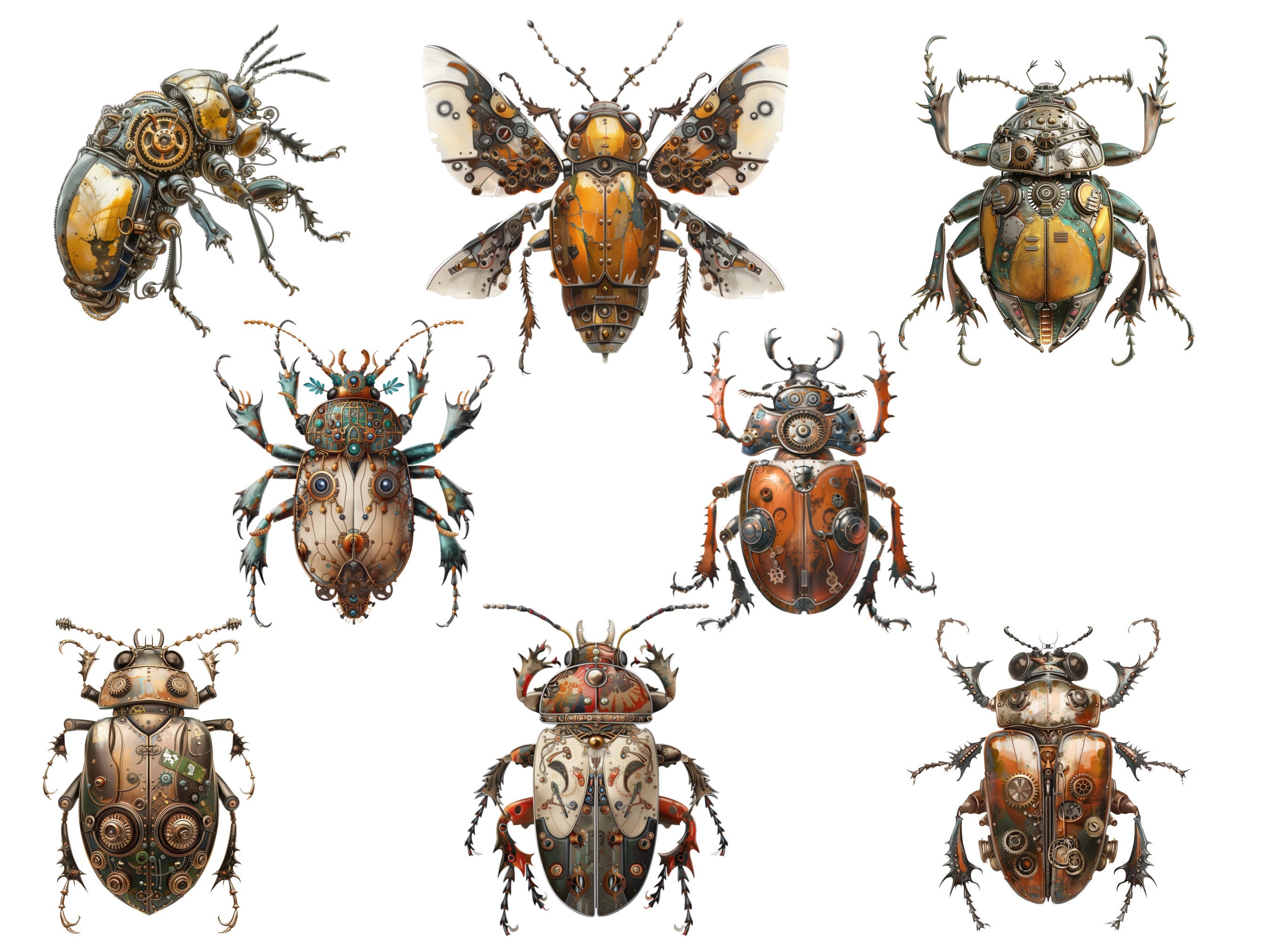 Steampunk Beetle PNG Bundle, Mechanical Beetles Clipart, Steampunk Art ...