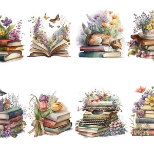Book Stack Clipart, Watercolor Book Clipart, Clipart Bookshelf, Book ...