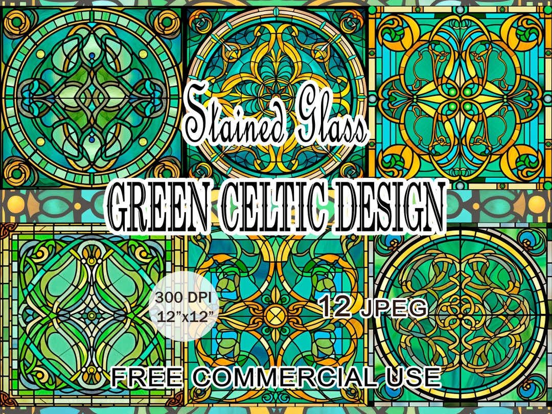 Green Celtic Pattern, Stained Glass Clipart, Celtic Cross Ornament ...
