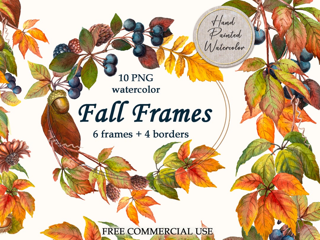 Watercolor Fall Frame Png Fall Leaves Clipart Floral Border - Etsy