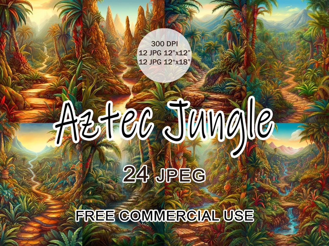 Aztec Tropical Jungle Clipart, Digital Aztec Art, Fantasy Landscape ...