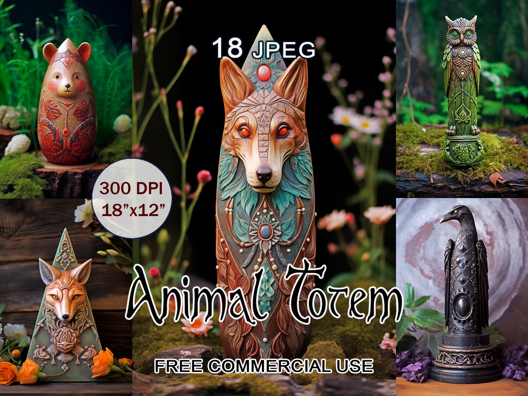 Animal Totem Art Bundle, Mystical Clipart, Wild Animal Clipart ...