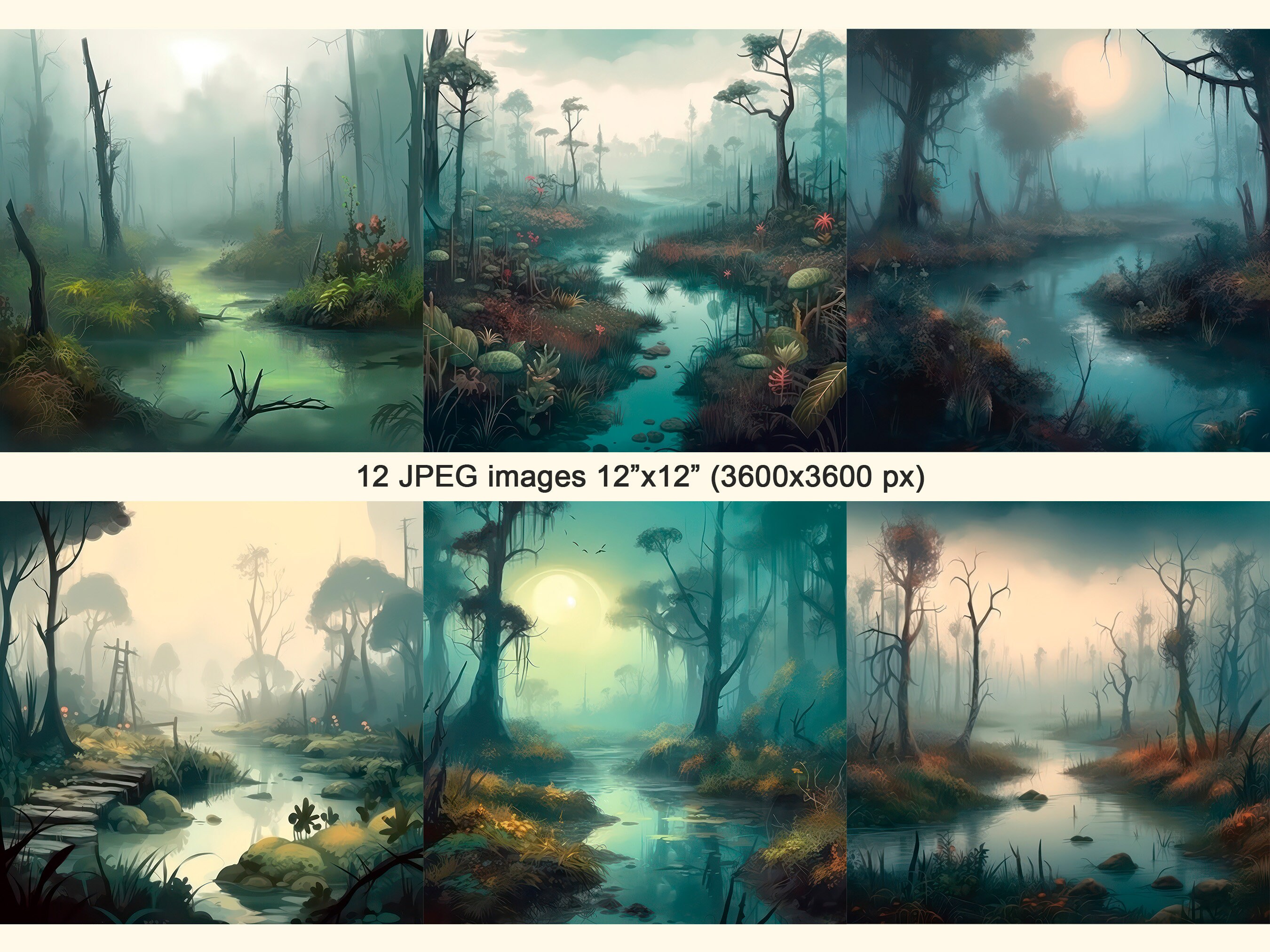 Foggy Swamp Clipart, Enchanted Forest Landscape Jpeg Images of Scary ...