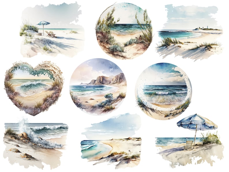 Ocean Beach Clipart, Sand Beach Clipart, Watercolor Beach Png, Sea ...