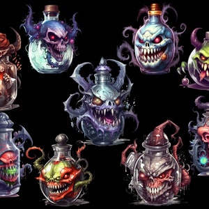 Demon Potion Clipart, Halloween Witch Bottles Digital Art, Witchcraft ...